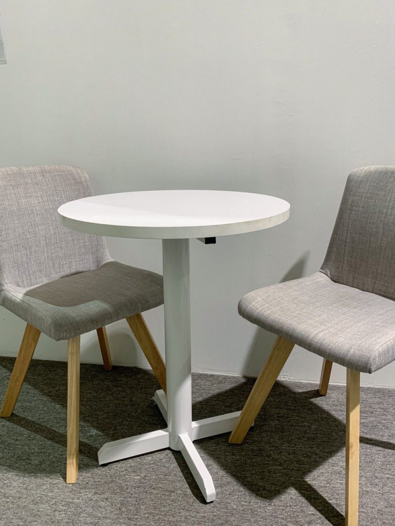 HPL 60Dia Round Table (White Cross Leg) | MoreDesign.com