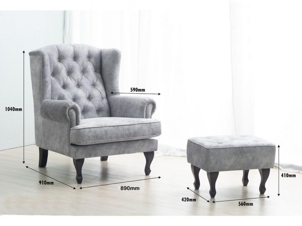 Chester Wing Arm Chair With Ottoman (Grey) | MoreDesign.com