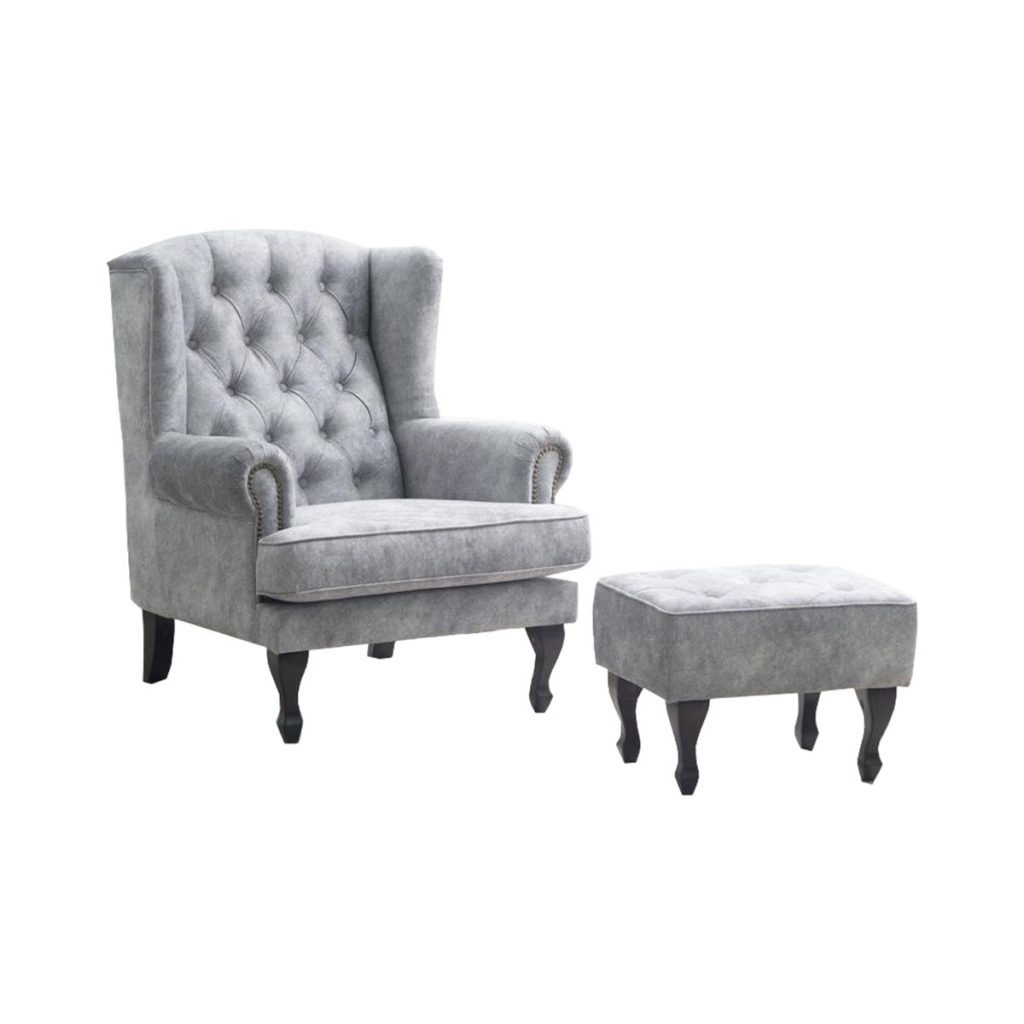 Chester Wing Arm Chair With Ottoman | MoreDesign.com