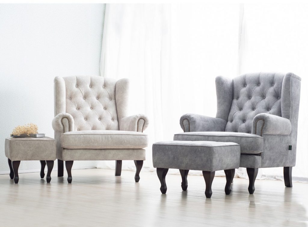 Chester Wing Arm Chair With Ottoman | MoreDesign.com