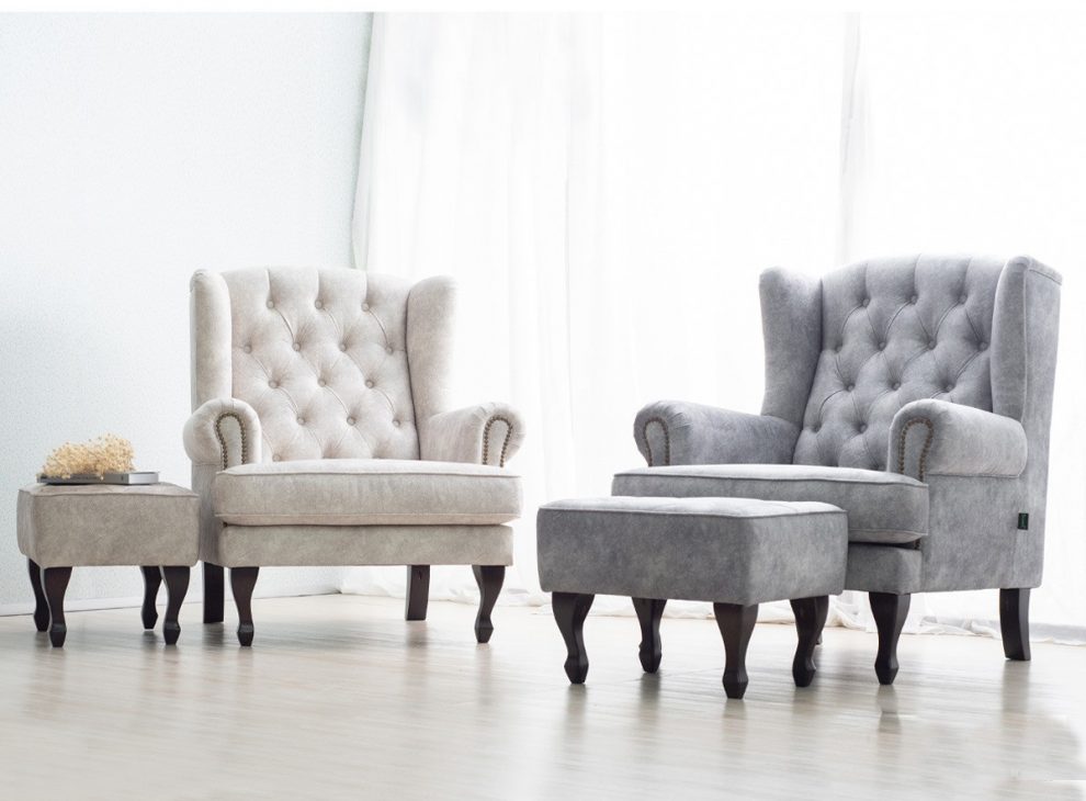 Chester Wing Arm Chair With Ottoman | MoreDesign.com