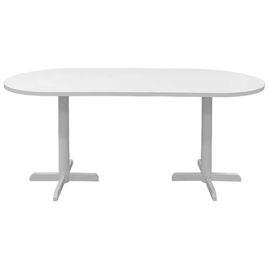HPL 180cmL Curve Long Table (2 White Cross Leg) | MoreDesign.com